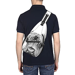 Sling Bag Scottish Highland Cow Gray Hiking Daypack Crossbody Shoulder Backpack Travel Chest Pack for Men Women