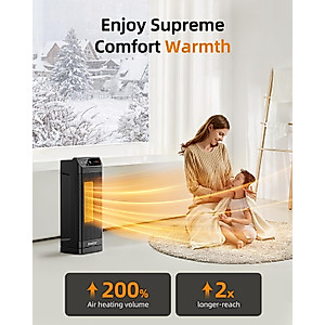 Space Heater, Electric Space Heaters for Indoor Use with Thermostat, Remote, 1-12H Timer, 70°Oscillation and Overheat Protection, 1500W PTC Ceramic Fast Safety Heat for Office Bedroom (Black)