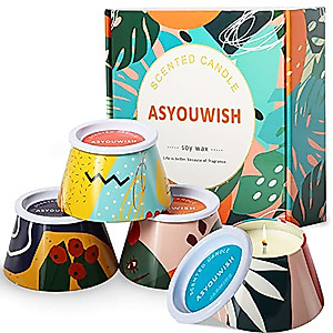 ASYOUWISH Scented Candles, 4 Pack 5.29 Oz Natural Soy Wax Candle, Candles for Home Scented, for Stress Relief, Bath and Body Care Candles, Holiday Candle Gifts for Women.