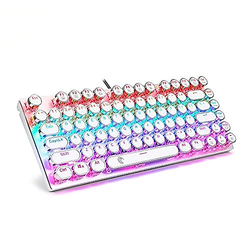 HUO JI E-Yooso Z-88 Typewriter Mechanical Keyboard, Rainbow LED Backlit, Vintage Retro Style with Red Switches, Compact 81 Keys for PC, Mac, White
