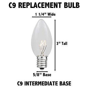 Novelty Lights 25 Pack C9 Ceramic Outdoor Christmas Replacement Bulbs, Multi, E17/C9 Intermediate Base, 7 Watt
