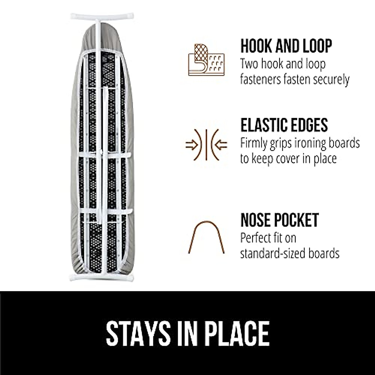 The Original Gorilla Grip Ironing Board Cover, Silicone Coating, Full Size Scorch Resistant Padding, Elastic Edge, Heavy Duty Iron Pad Covers Standard Boards, Hook and Loop Fastener Strap, Silver