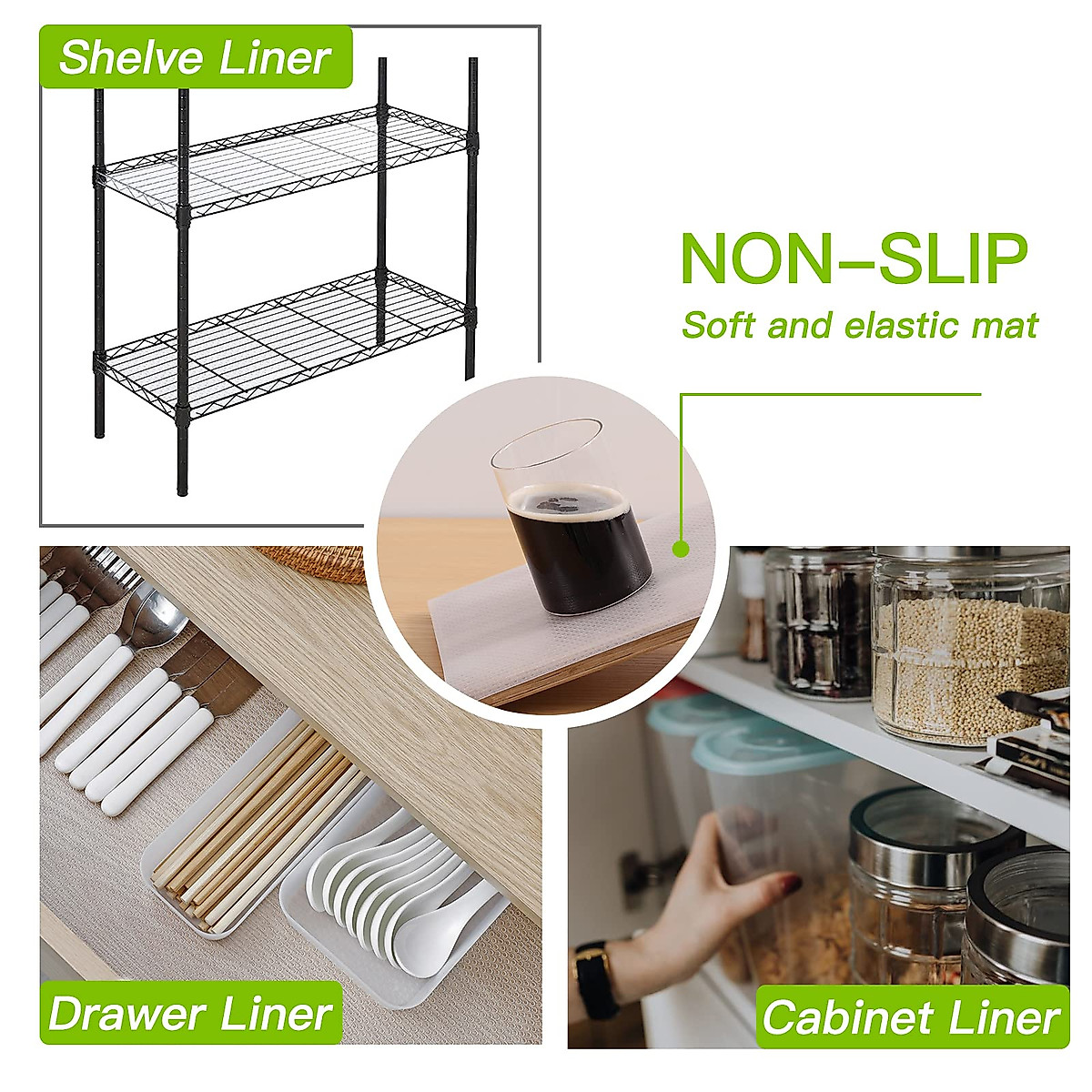 Multifunctional Shelve Liner Easy Cleaning Non-Slip Oil-Proof Cabinet Fridge Liner and Mat for Bar Kitchen Table x 2 Rolls (Stripe+Polka Dot)