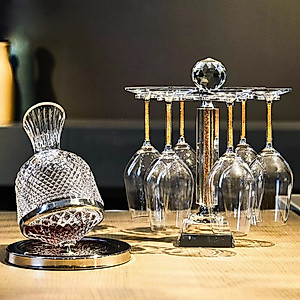 Elegant Desktop Crystal Glass Stemware Rack/Rotate 8 Wine Glass Storage Holder Stand Air Drying Rack (Gold)