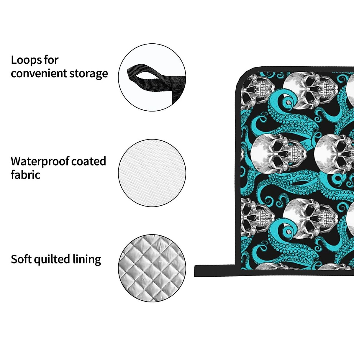 Skull Oven Mitts and Pot Holders 4pcs Sets，Funny Kitchen High Heat Resistant Oven Mitts，with Oven Gloves and Hot Pads Pot Holders for Baking Cooking BBQ Grilling