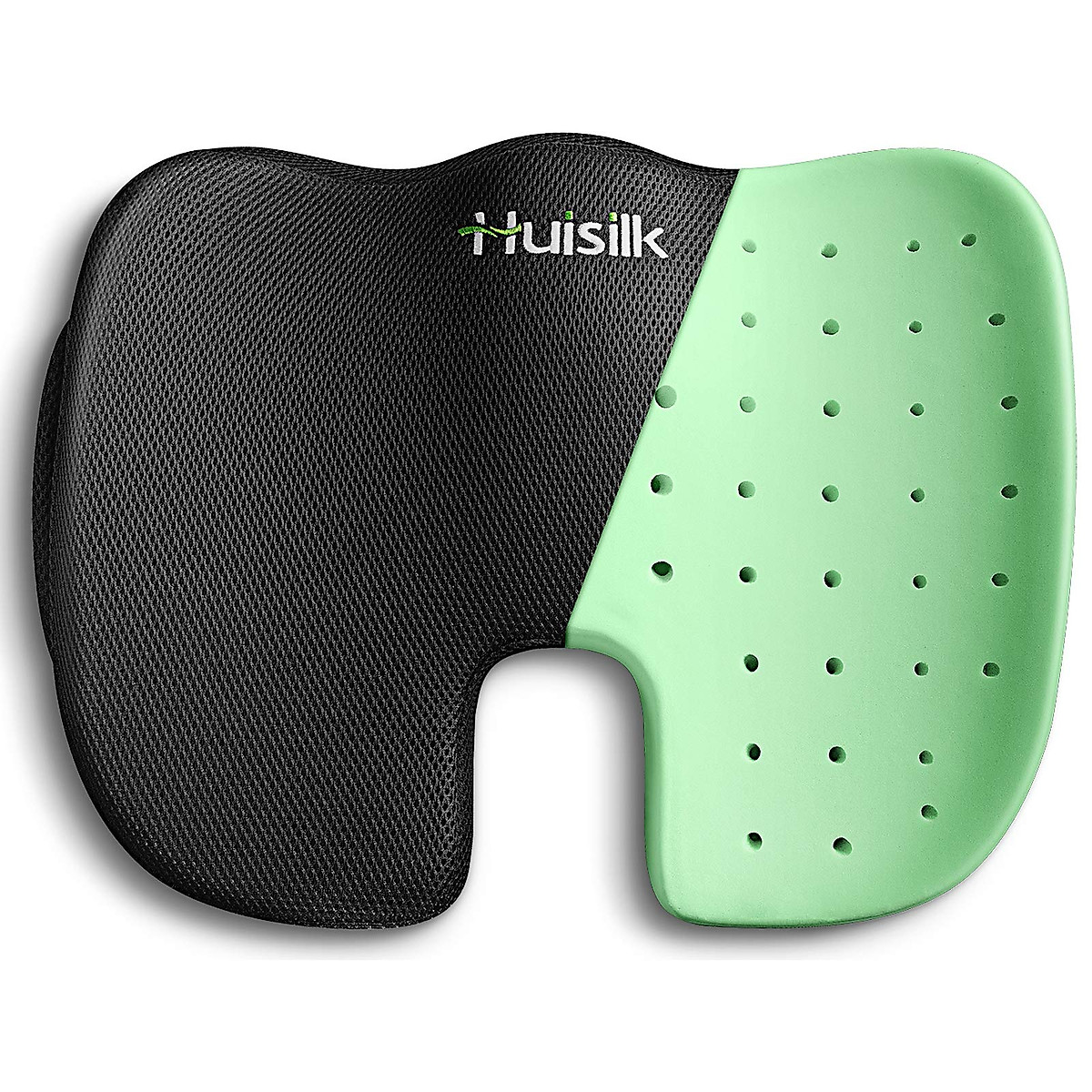HUISILK Seat Cushion for Office Chair Car- Memory Foam Coccyx Pad - Comfort Sciatica Pillows Support Back Hip Tailbone Pain Relief (Black)