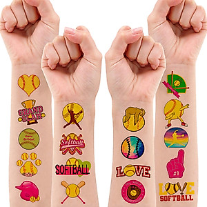 8 Sheets (96PCS) Softball Temporary Tattoos Sports Themed Birthday Party Decorations Favors Supplies Decor Stickers For Girls Boys Kids Gifts Classroom School Prizes Rewards