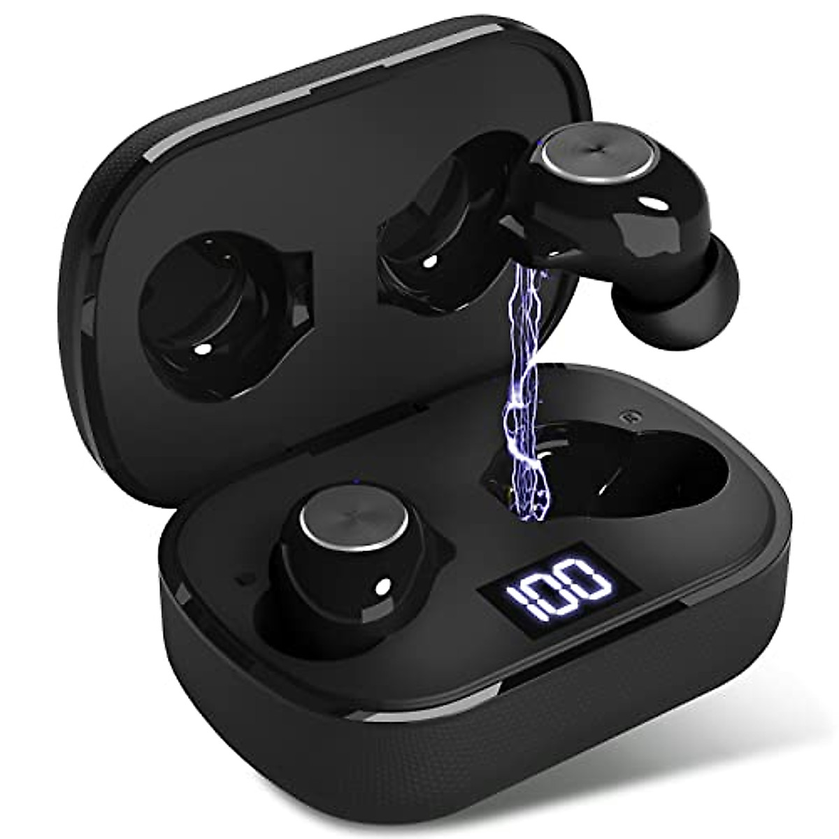AKSONIC Wireless Earbuds, Bluetooth 5.0 45H Playtime TWS True Wireless Headphones for iPhone Android Workout Sports Sleep with Microphone Charging Case IPX4 Waterproof Button Control (Black)