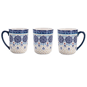 Bico Blue Talavera Ceramic Mugs, Set of 4, for Coffee, Tea, Drinks, Microwave & Dishwasher Safe