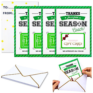 GlikCeil 4 Sets Soccer Coach Gift Card Holder Thanks Coach Gift Card Holders with Envelope Thank You for a Great Season Coach for Coach Team Gifts