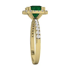 Dazzlingrock Collection 7.5 mm Cushion Lab Created Emerald & Round White Diamond Halo Engagement Ring for Women in 14K Yellow Gold Size 8