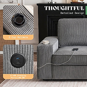 AMERLIFE Couch, 89 inch Sofa Couch- Deep Seat Sofa with 2 USB Charging Ports & 2 Cup Holders, 3 Seater Couch with Grey Corduroy, Modern Sofas for Living Room