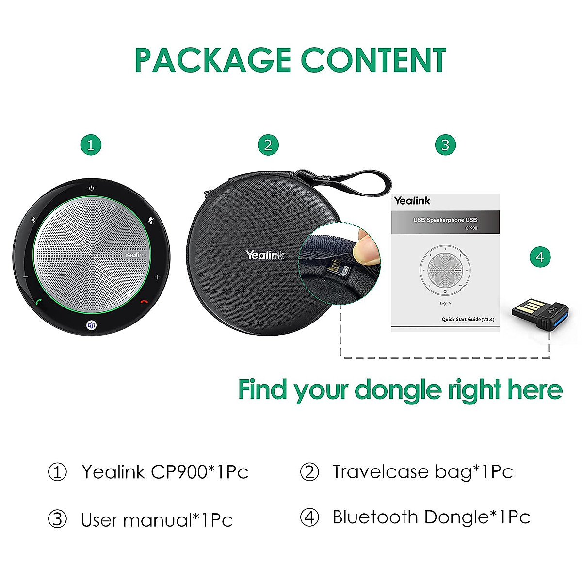 Yealink Bluetooth Speakerphone Conference Microphone Teams Certified CP700 USB Speaker Full Duplex Noise Reduction Algorithm Home Office 360° Voice Pickup (CP900, with Dongle)