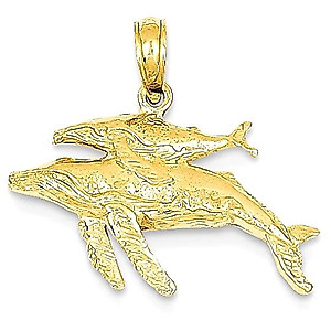 IceCarats 14K Yellow Gold Mother Humpback Whale Necklace Charm Pendant 21mm x 20mm Only