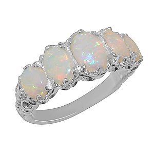 LetsBuyGold 925 Sterling Silver Real Genuine Opal Womens Band Engagement Ring - Size 6
