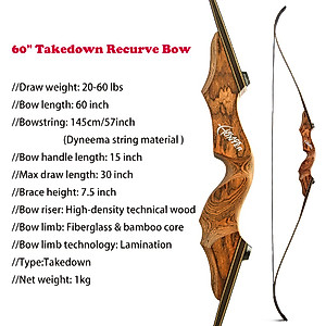 ZSHJGJR 60” Black Hunter Original Recurve Bow for Adults American Hunting Longbow Archery Bow 20-60lbs Right Handed for Archery Hunting Shooting Practice (Orange, 50lbs)