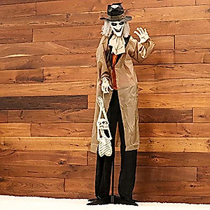 Haunted Hill Farm 5.25 ft. Life-Size Standing Grave Keeper with Red LED Eyes, Haunting Sound Effects, Lightweight and Battery-Operated