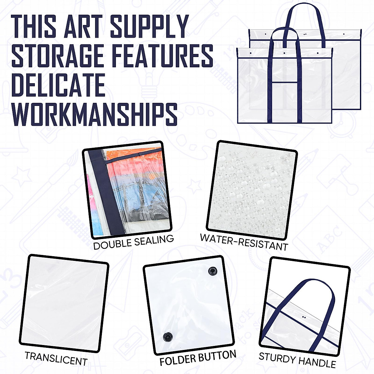 Windyun 2 Pcs Large Poster Storage Bag 48 x 36 Inches 31.5 x 25.5 Inches Bulletin Board Holder Classroom Organization and Storage Poster Storage Container Art Portfolio Case(Blue)