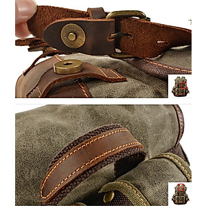 liuwei Vintage Travel Backpack for Men, Genuine Leather-Waxed Canvas Hiking Rucksack,Large capacity Waterproof Daypacks,Gray