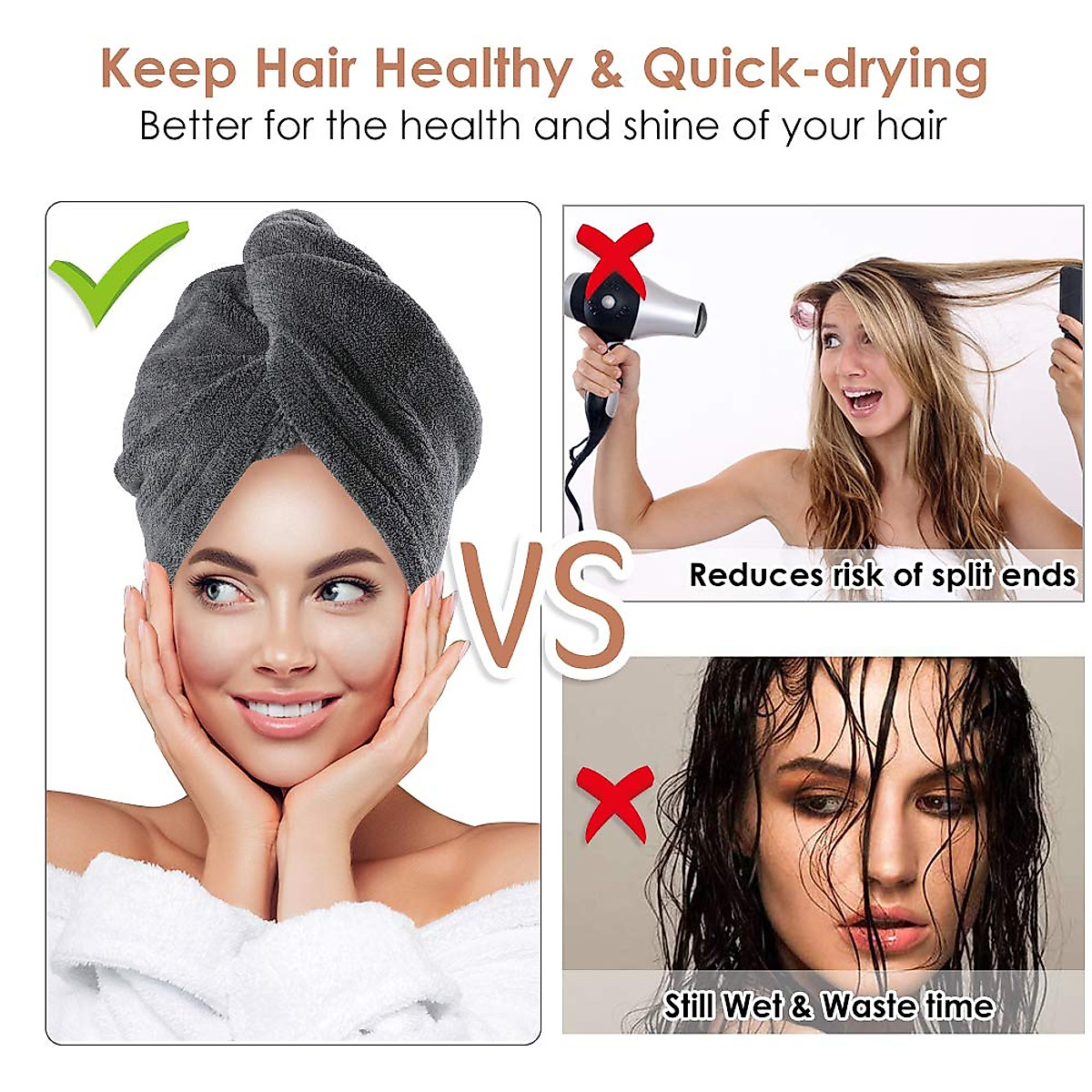 Laluztop 3 Pack Hair Towel Wrap for Women, Ultra Soft Hair Drying Towels, Anti-Frizz & Super Absorbent Hair Turban, Suitable for Curly, Long & Thick Hair