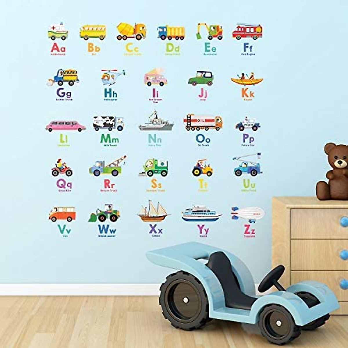 DECOWALL BA-2005N Transport Alphabet Kids Wall Stickers Wall Decals Peel and Stick Removable Wall Stickers for Kids Nursery Bedroom Living Room