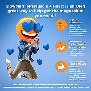 Slow-Mag Mg Muscle + Heart Magnesium Chloride with Calcium Supplement for Support of Heart, Muscles & Nervous System, 120 Count