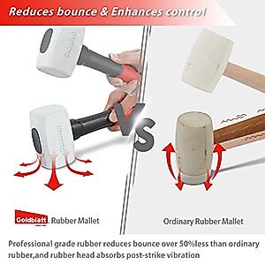 Goldblatt Rubber Mallet 16 oz. Low Recoil Rubber Hammer with Solid Head & Soft-grip Handle, Durable Double-Faced Soft Mallets, Soft Blow Tasks, No Damage for Camping, Woodworking and Flooring | White