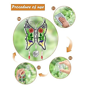 KY&BOSAM Butterfly Suncatcher Stained Glass Hangings for Windows My Precious Sister Sun Catcher Pressed Real Flower Wing in Glass Dream Catchers Birthday Mother`s Day Wind Chimes Charm