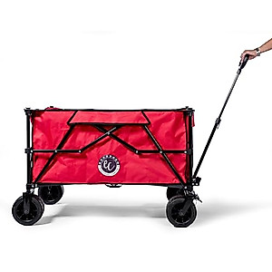 Collapsible Beach Wagon Large 220 lbs Capacity, Heavy Duty 40-inch Folding Wagon Cart with Big All-Terrain Wheels, Second Deck Design with Straps, Outdoor Camping Garden Utility Wagon Yard Beach (Red)