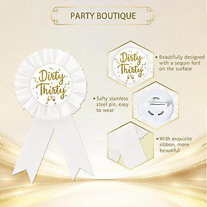 Dirty Thirty Tinplate Badge Pin, White Rosette Happy 30th Birthday Button Pin, Gold Glitter Pin for 30 Years old Birthday Party, Brooch Buttons for Men or Women