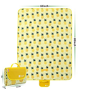 Gropki Extra Large 80"x 60"Outdoor Multifunctional Foldable Picnic Blanket, Dual Layers Waterproof and Sandproof for Camping, Beach, Park, Patio on Grass. 80"x 60" 1Pcs (Pineapple