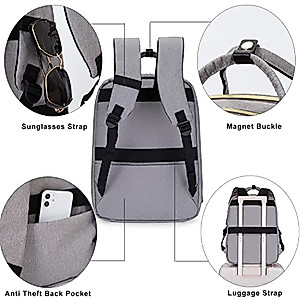 Herald 15.6 inch Laptop Backpack with Lunch Compartment for Women Men, Quilted Insulated Cooler College School Computer Bookbag Water Resistant Leak-proof Food Bag for Work Beach Camping Picnic Hiking