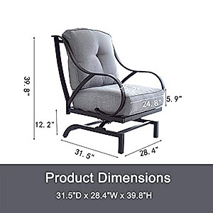 Top Space Rocking Motion Patio Chair Outdoor Deep Seating Club Chair Metal Furniture Set with Soft Cushion Sturdy Metal Frame Furniture for Garden Yard Lawn Poolside (1PCS, Grey)