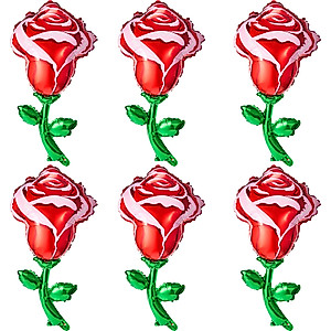 6 Pieces 37 Inch Valentines Day Balloon Rose Flower Balloons Red Rose Shaped Foil Balloon Rose Foil Balloons for Wedding Valentine's Day Graduation Birthday Baby Shower Party Decoration