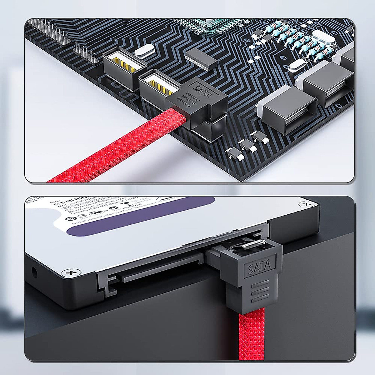 ELECPOW SATA 3.0 Cable(5 Pack), SATA III Right Angle 90 Degree HDD SDD Data Cable, Nylon Braided Cable with Locking Latch for SATA HDD, SSD, CD Driver, CD Writer(20 Inch)