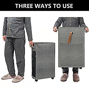 27" Slim Laundry Hamper, 65L Large Foldable Rolling Laundry Basket Carts with Handle and Wheels Waterproof & Breathable Mesh Liner for Dirty Clothes Storage (Grey)