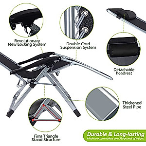 Polar Aurora Zero Gravity Chair, Outdoor Adjustable Padded Lounge Chairs with Detachable Cushion, Removable Headrest and Cup Holder, Premium Durable Folding Portable Recliner Supports Over 330 LBS