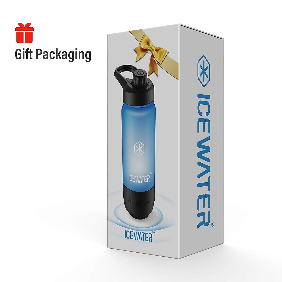 ICEWATER 3-in-1 Smart Water Bottle, Glows to Remind You to Keep Hydrated, Play Music & Dancing Lights, Plastic Water Bottle With Straw Lid, Great Birthday Gift (20 oz,Black)