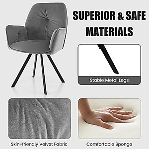 Giantex Upholstered Swivel Velvet Accent Chair Set of 2, Desk Chair No Wheels, Max Load 300 Lbs, Velvet Tufted Swivel Armchair with Metal Legs for Living Room Small Space Home Office Study (Gray)