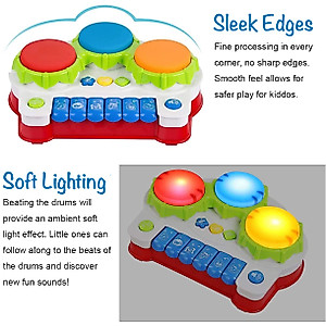Baby Musical Keyboard Toy Piano for Toddlers 1-3, Drum Toy Set with Songs, Animal Sounds and Lights, Piano Xylophone for Kids Drums Montessori Learning Electronic Baby Instruments 12-18 Months