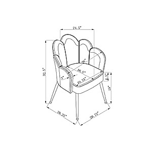 Iconic Home Mia Rose Dining Side Chair Velvet Upholstery Scalloped Clamshell Back Gold Plated Solid Metal Legs (1 Piece) Modern Transitional, Silver