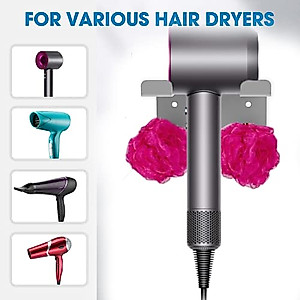 Hair Dryer Holder Wall Mounted - Hanging Blow Dryer |Blow Dryer Holder Rack for Dyson Supersonic Hair Dryer Stainless Steel, Hair Dryer Rack for Bathroom | Black (White)