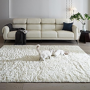 Grozoken Area Rug 5x7 Fluffy Soft Shaggy Rug Non-Slip Plush Rug for Living Room, Bedroom Rug, Indoor, Kids Room, Playroom, White