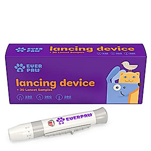 EverPaw Lancing Device Starter Kit + 30 Lancets for Diabetes Testing | Adjustable Lancing Device for Dogs and Cats| 30 Blood Glucose Lancets (10) 23g, (10) 26g and (10) 28g Lancets for Pets
