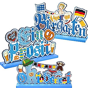 3 Oktoberfest Party Decorations Oktoberfest Table Centerpieces Bavarian Costume Wooden Beer Sign Lederhosen German Festival for Octoberfest Party Dinner Bar Tier Tray