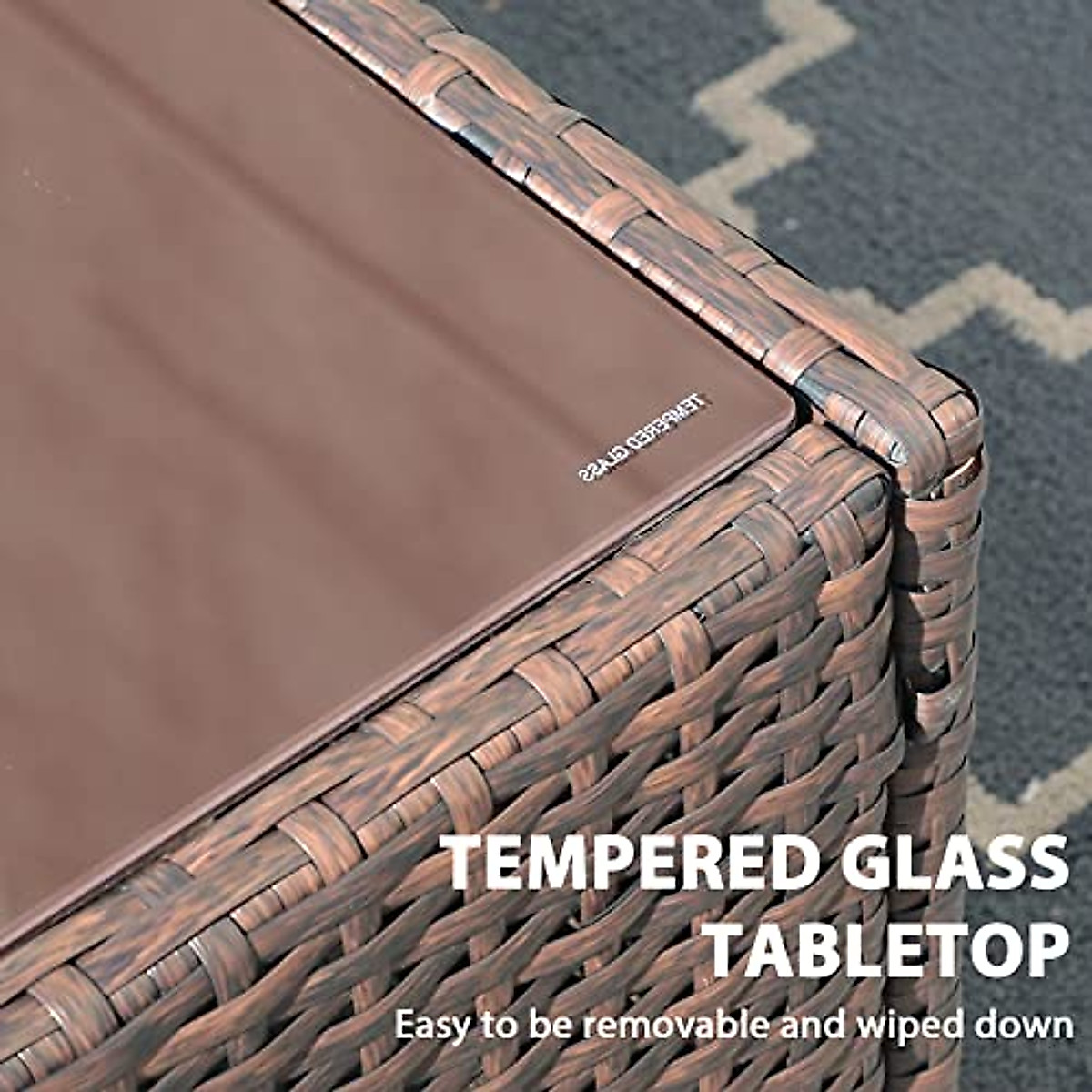 JOIVI Patio Furniture Set, 4 Piece Outdoor Patio Conversation Set, All-Weather PE Rattan Wicker Sectional Patio Sofa Set with Tempered Glass Coffee Table, Brown