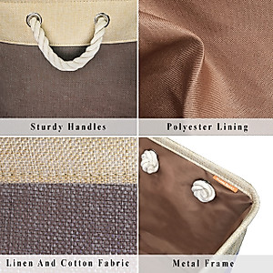 HunnyBunny Foldable Storage Bins - Premium Quality Organizing Baskets for Home Office, Living Room, Bedroom, Kitchen, Bathroom, Nursery, Closet - Collapsible Cube, Cotton Fabric, 13x13 - Pack of 4 (Brown)