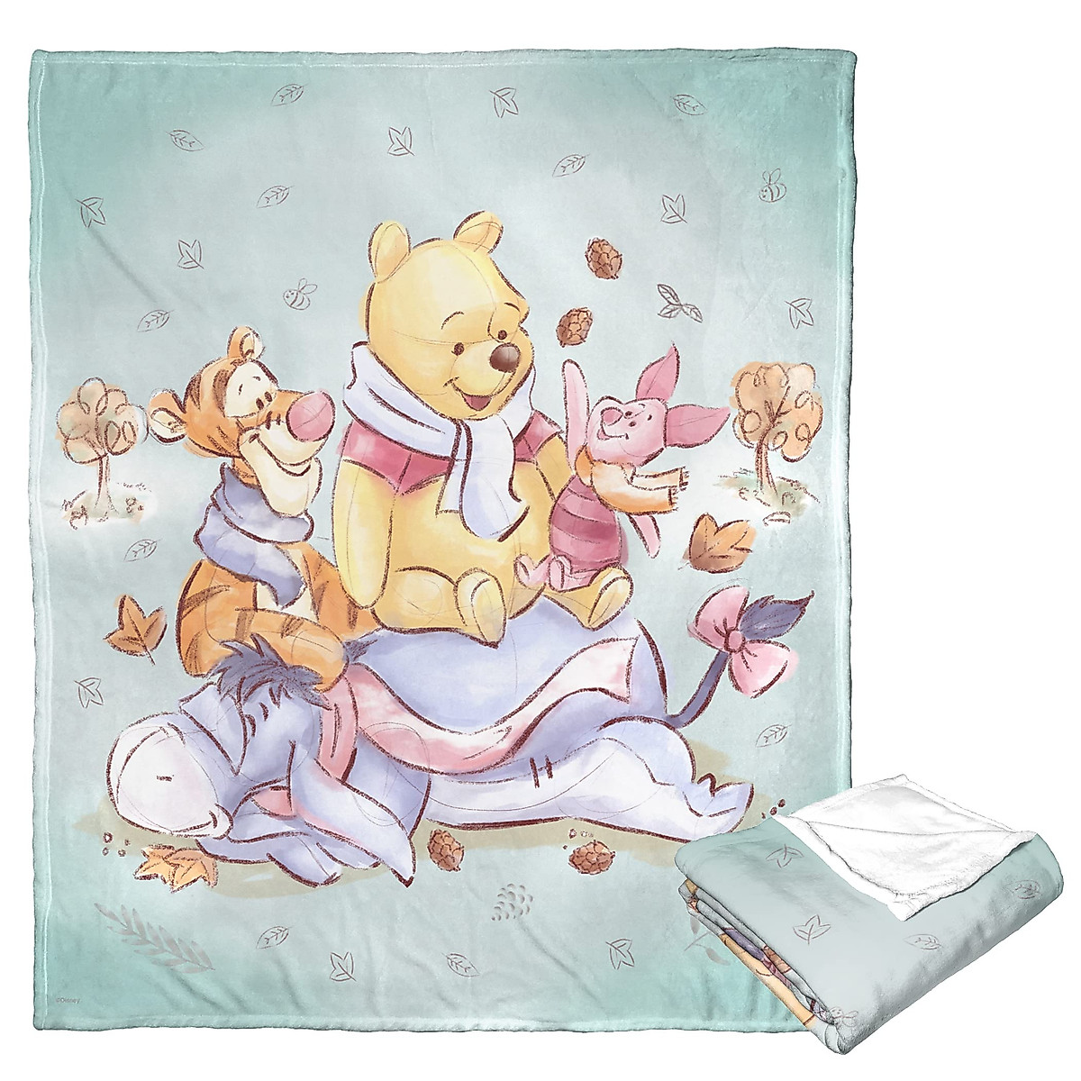 Northwest Winnie The Pooh Silk Touch Throw Blanket, 50" x 60", Autumn Happiness