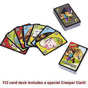 Mattel Games UNO Minecraft Card Game for Family Night with Minecraft-Themed Graphics in a Collectible Tin for 2-10 Players (Amazon Exclusive)