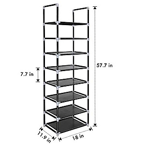 ERONE Shoe Rack Organizer 8 Tiers, Narrow Shoe Storage Durable Shoe Shelf 16-20 Pairs Slim shoe rack Metal Shoe Tower Cabinet Space Saving Closet shelves